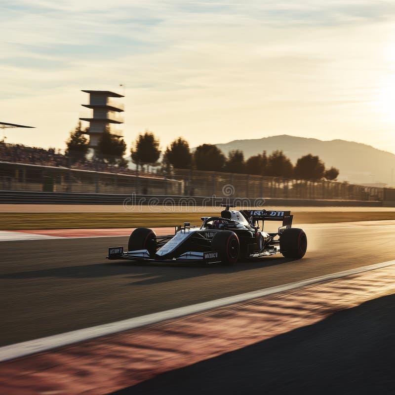 Race Car on the Track at Sunset. the Driver of the Race Stock ...