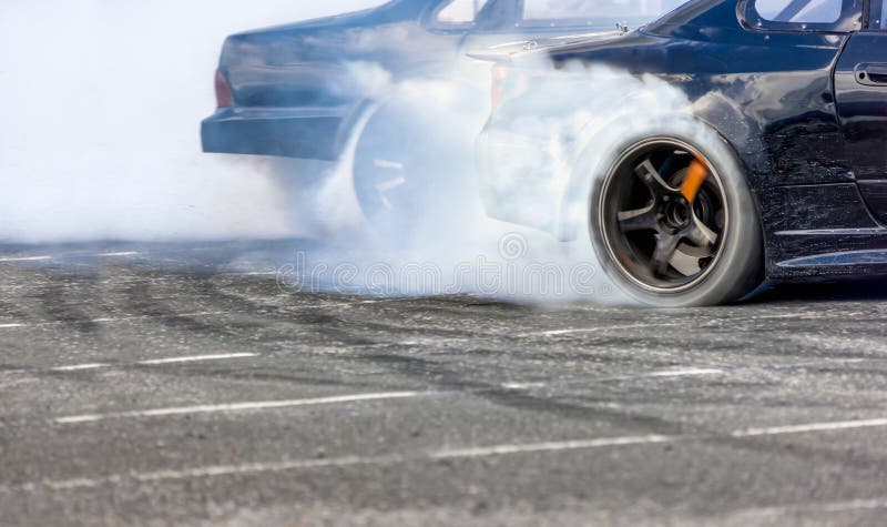 Race Drift Car Burning Tires on Speed Track Stock Photo - Image of ...