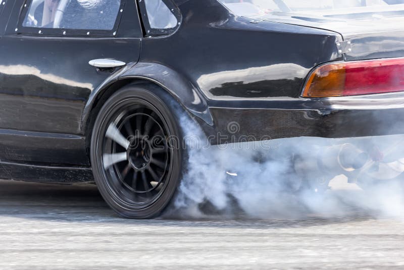 Race Drift Car Burning Tires on Speed Track Stock Image - Image of ...