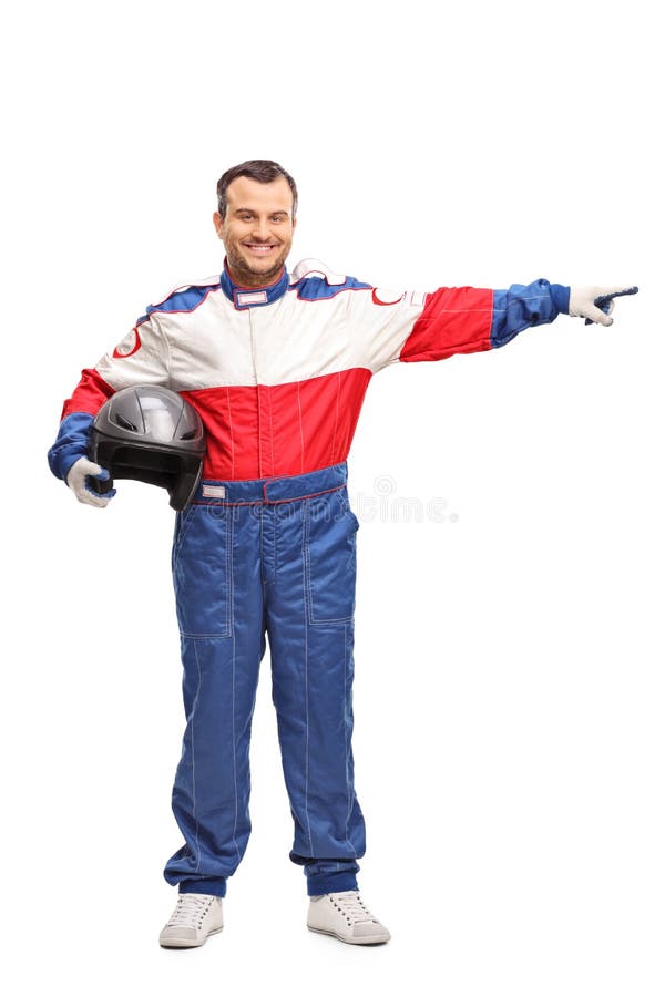 Race Driver Holding a Helmet and Pointing Stock Image - Image of helmet ...