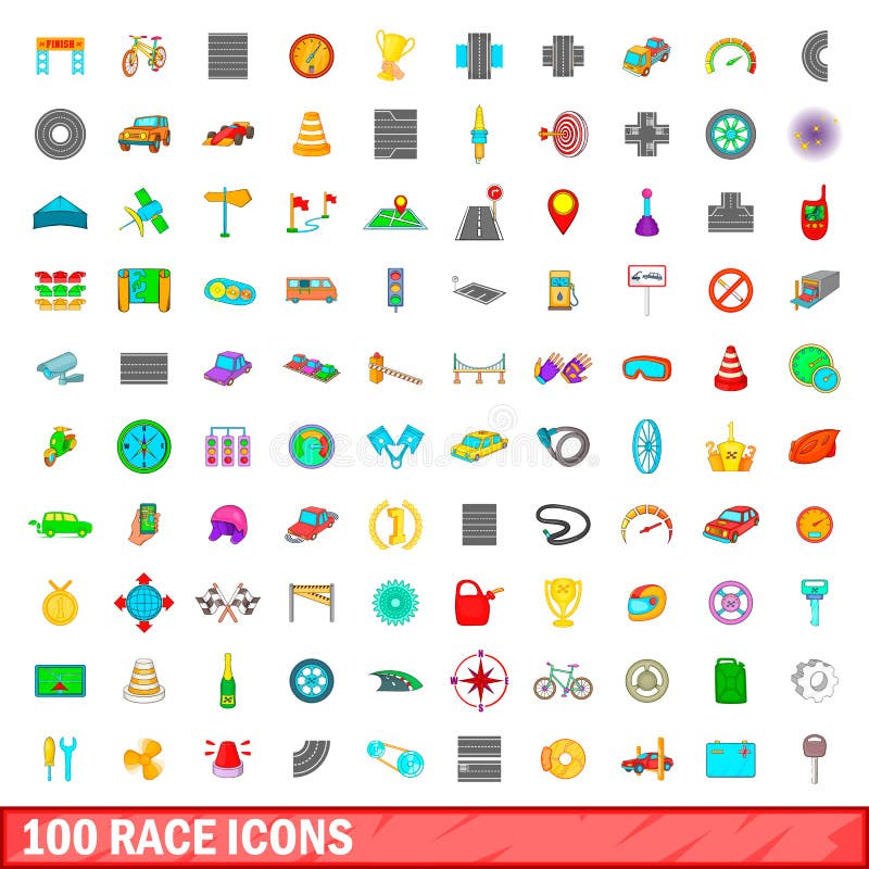 100 Race Icons Set, Cartoon Style Stock Vector - Illustration of podium ...