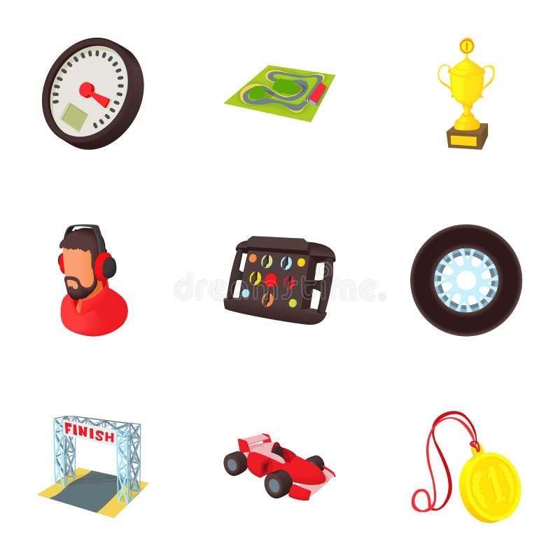 Race Icons Set, Cartoon Style Stock Vector - Illustration of speed ...