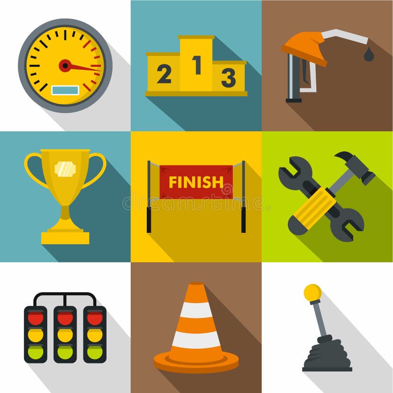 Race icons set, flat style stock vector. Illustration of graphic - 84903215