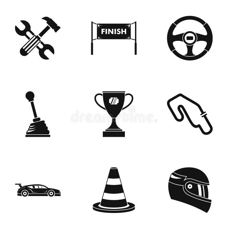 Race Icons Set, Simple Style Stock Vector - Illustration of sign, cone ...