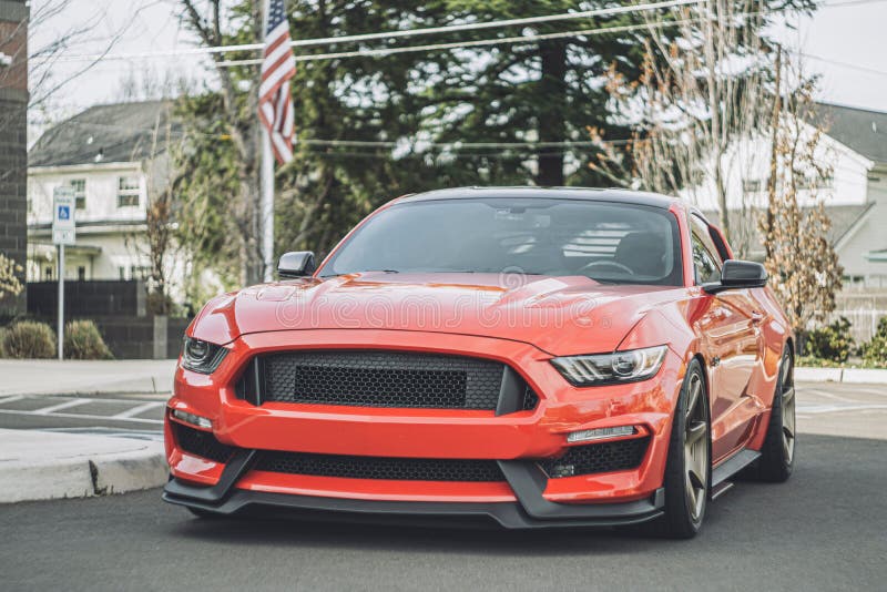 Race red Ford Mustang GT. editorial photography. Image of style - 259846857