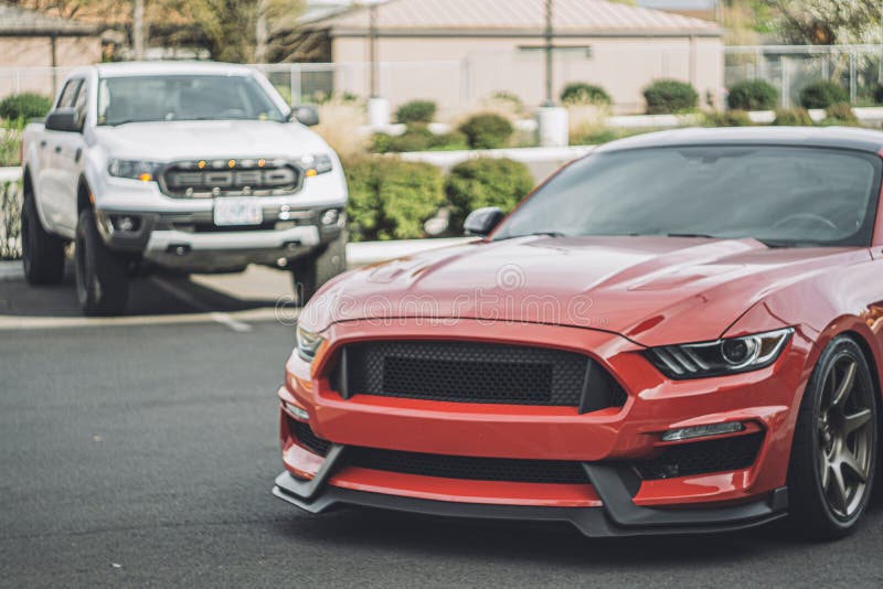 Race red Ford Mustang GT. editorial photography. Image of road - 259846882