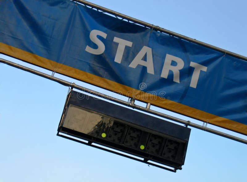 Race start line with timer stock image. Image of banner - 4938171