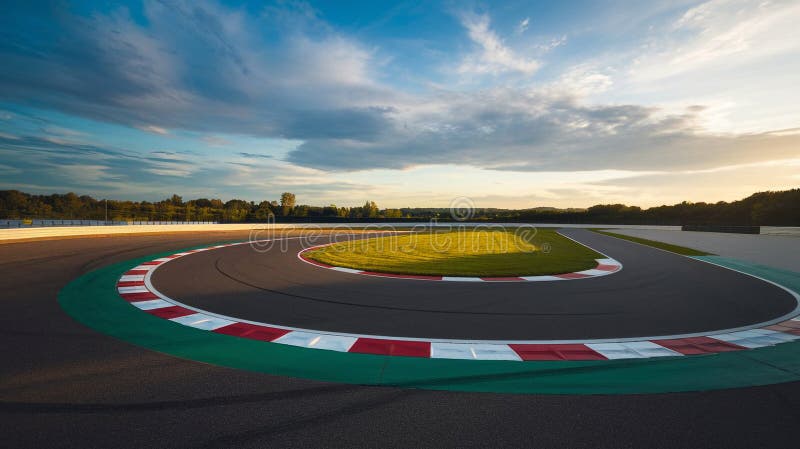 Race Track Bend with Grass and Cloudy Sky Stock Illustration ...