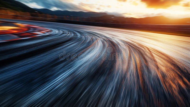 Race Track at Sunset with Motion Blur Stock Illustration - Illustration ...