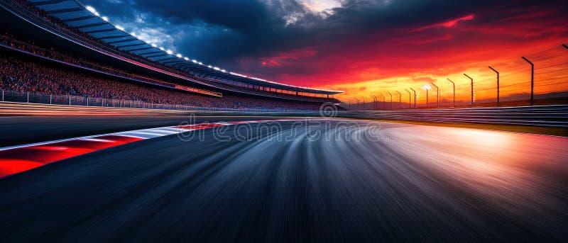 Race Track at Sunset with Motion Blur Stock Illustration - Illustration ...