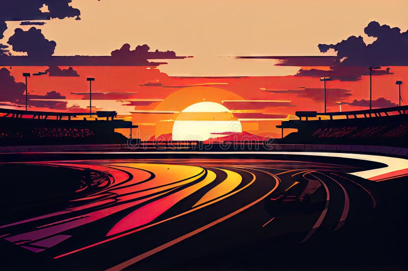 Race Track with View of the Setting Sun, Providing a Vibrant and ...
