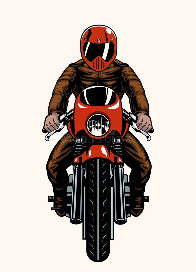 Racer Biker Riding Cafe Racer Motorbike Front View Angle Stock Vector ...