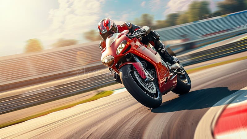 A Racer Leans into a Sharp Turn on a Racetrack, Showcasing Speed and ...