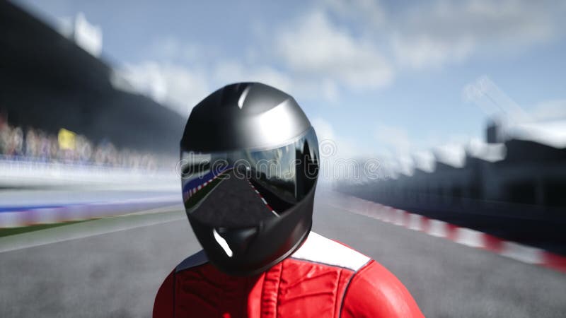 The Racer is Walking on Stadium. Realistic 4k Animation. Stock Footage ...