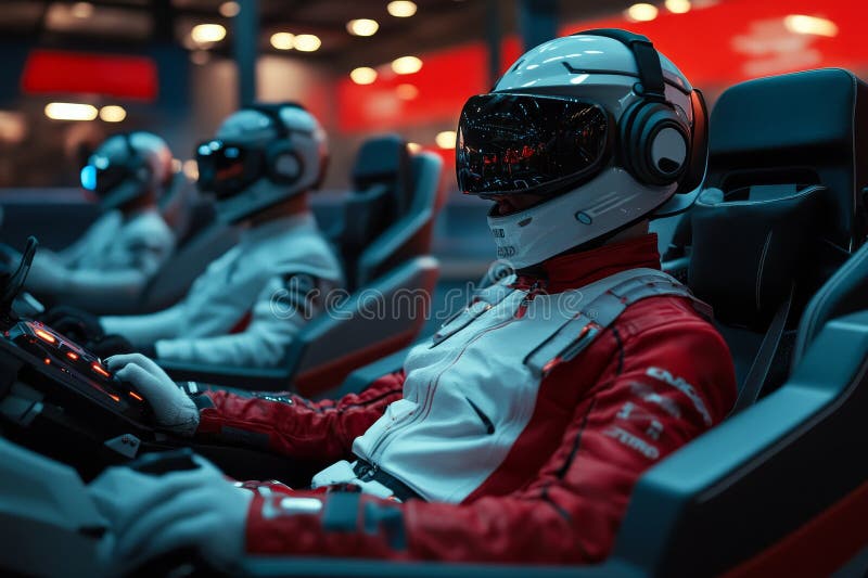 Racers Wearing Virtual Reality Headsets Compete in Immersive Simulator ...