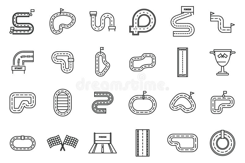 Racetrack Icons Set Outline Vector. Map Track Stock Illustration ...