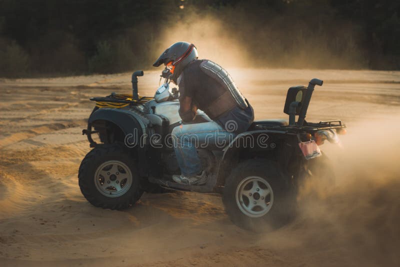 Racing ATV is sand. stock photo. Image of bike, competition - 59493794