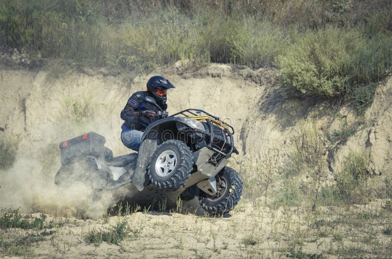 Racing atv is sand. stock image. Image of quad, dust - 77295731