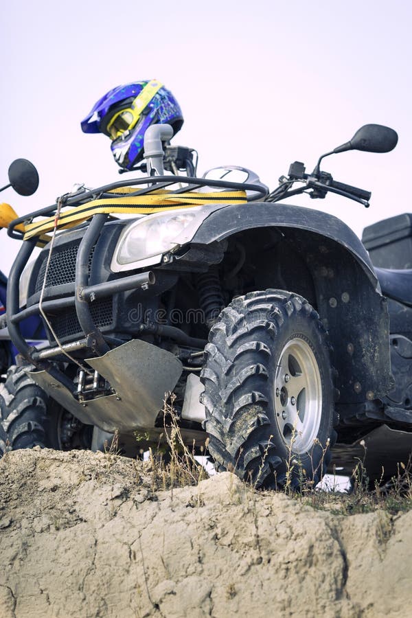 Racing atv is sand. stock photo. Image of dakar, excitement - 77858584