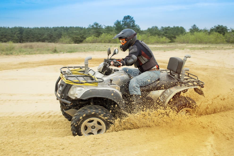 Racing ATV is sand. stock photo. Image of power, motorbike - 72557810