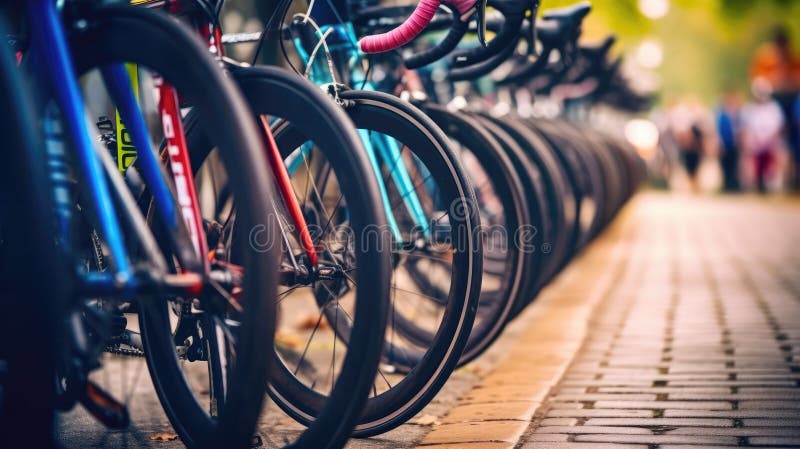 Racing Bicycles Parked in a Row at the Starting Line. Generative AI ...