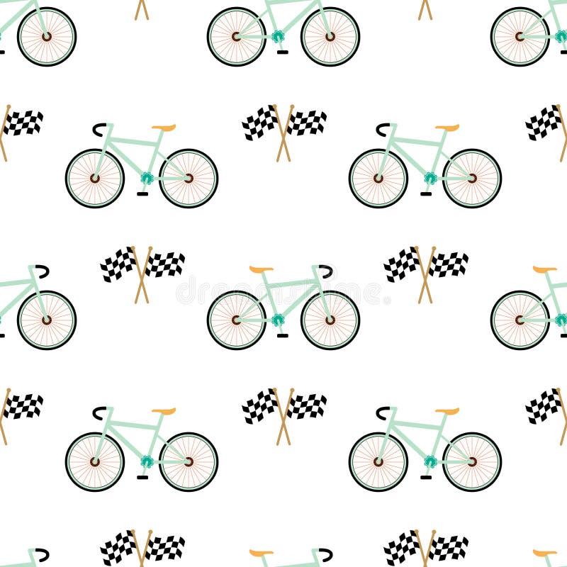 Racing Bicycles Seamless Pattern with Checkered Flags Finish Stock ...