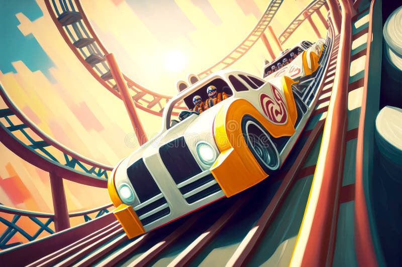 Racing Booths on Steep Roller Coaster in Amusement Park Stock ...