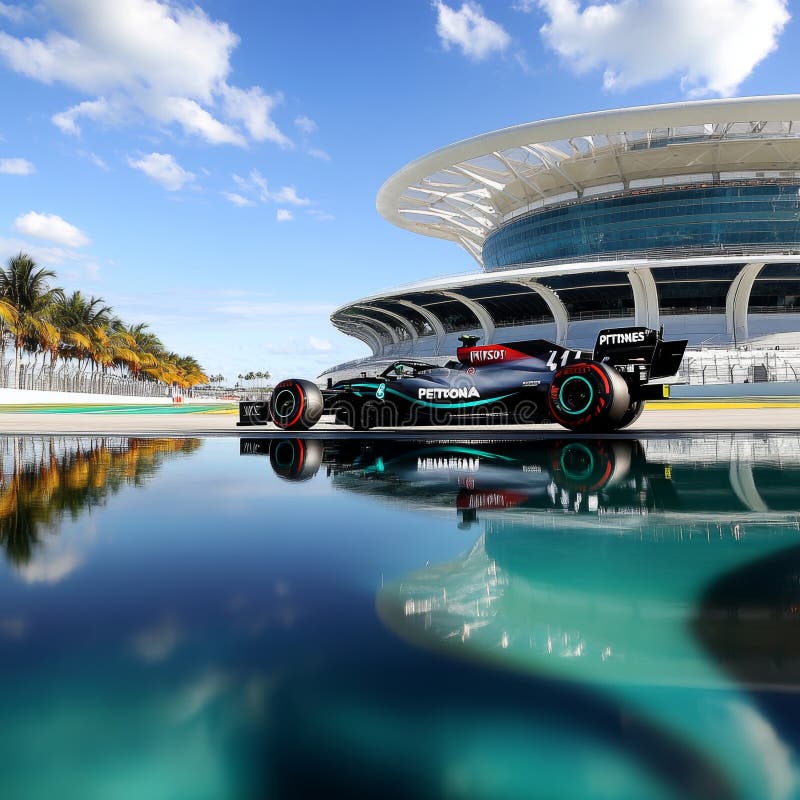 Racing Car on the Background of the Modern Stadium. 3D Rendering Stock ...