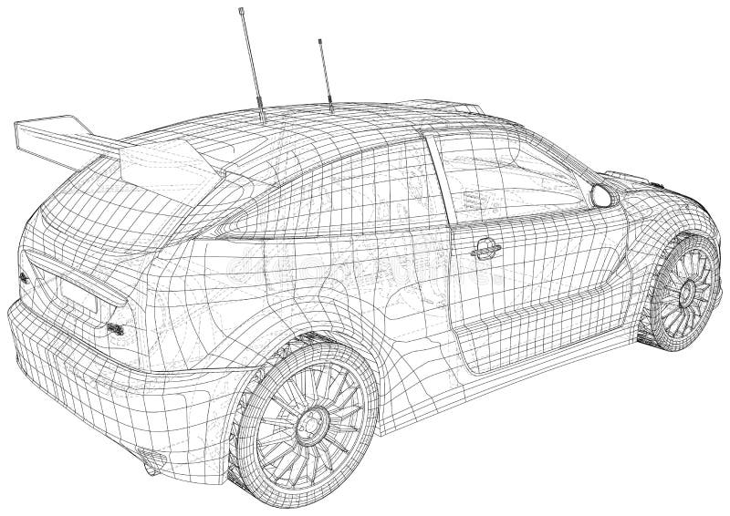 Racing Car and Drift Car. Isolated Wire-frame Line on Backround Stock ...