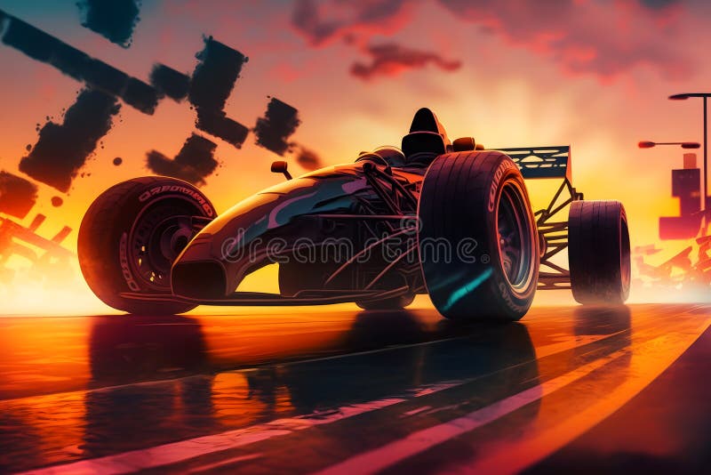 Racing Car Driver. Against the Backdrop of Sunset Stock Illustration ...