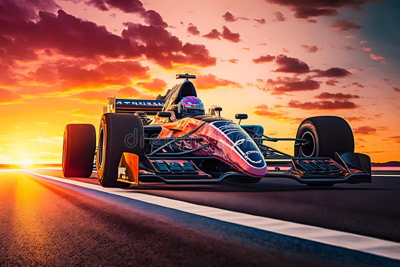 Racing Car Driver. Against the Backdrop of Sunset Stock Illustration ...