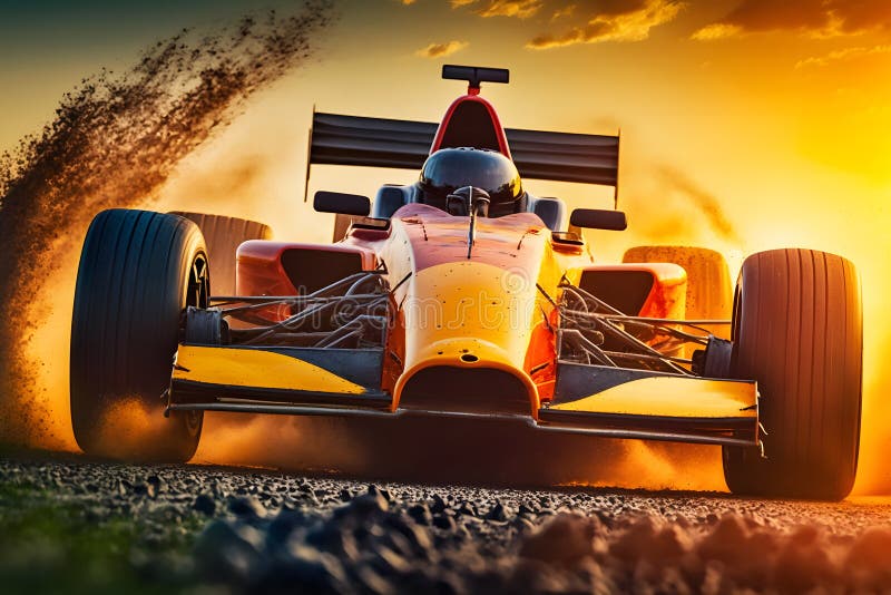Racing Car Driver. Against the Backdrop of Sunset Stock Illustration ...