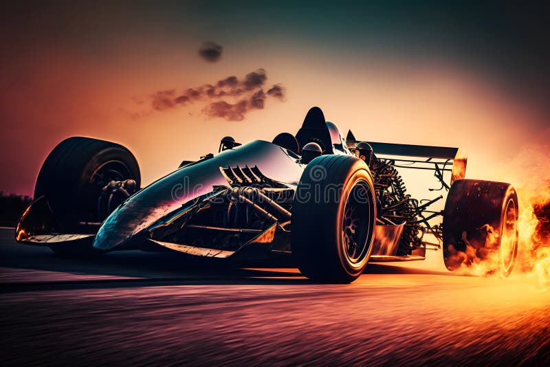 Racing Car Driver. Against the Backdrop of Sunset Stock Illustration ...