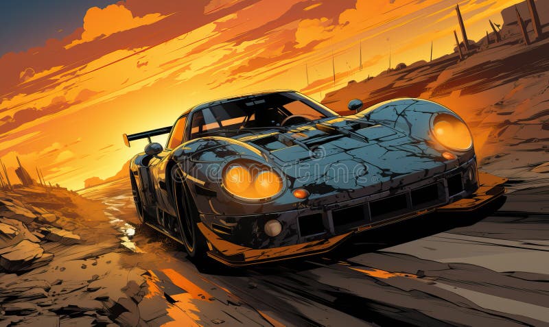 Racing Car in Graphic Novel and Comic Style. Stock Image - Image of ...