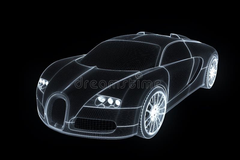 Racing Car Hologram Wireframe. Nice 3D Rendering Stock Illustration ...