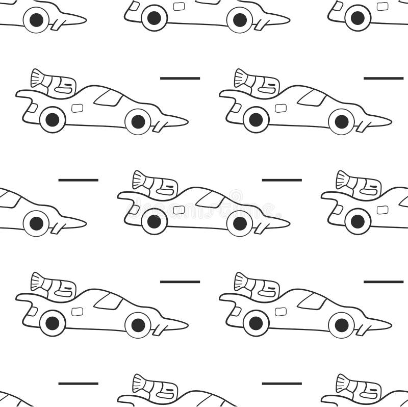 Racing Car. Line Seamless Pattern on a White Background. Vector ...