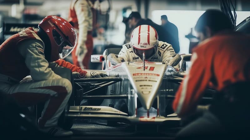 Racing Car Maintenance Technical Team Preparing. Generative AI. Stock ...