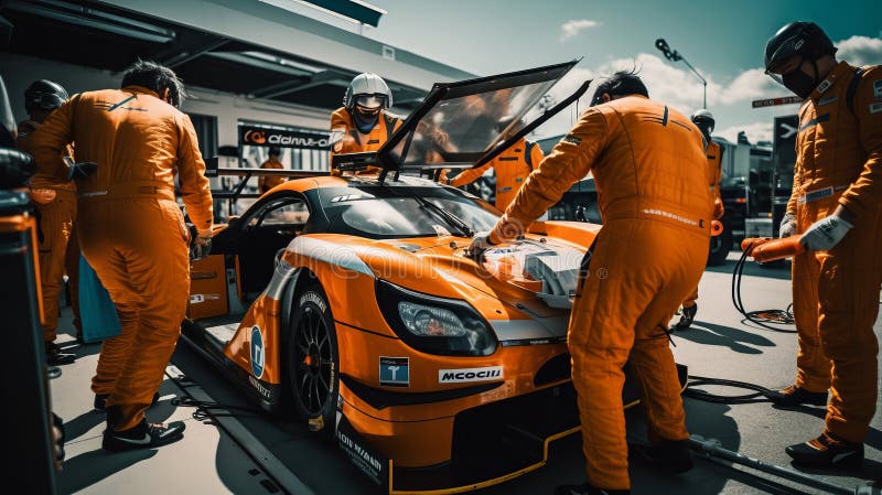 Racing Car Maintenance Technical Team Preparing. Generative AI Stock ...
