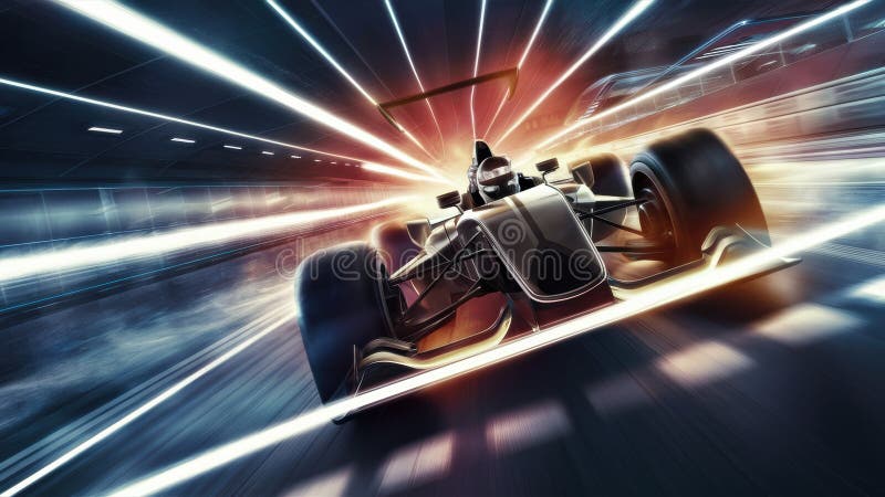 A Racing Car is Speeding Down a Track with Bright Lights, AI Stock ...