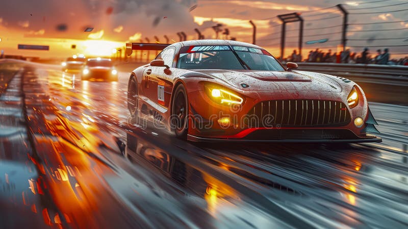 Racing Car Speeding on Track at Sunset with Dynamic Motion Blur Stock ...