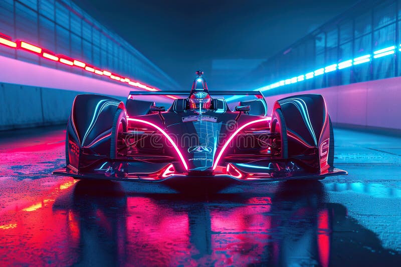 Racing Car on the Track in Neon Light with a Motion Effect. Concept of ...