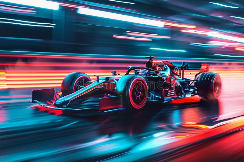 Racing Car on the Track at Night with Motion Blur Background. Stock ...
