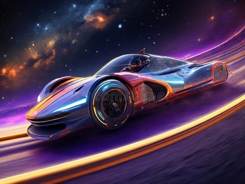 A Racing Car on a Track in Outer Space Stock Illustration ...
