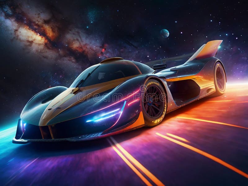 A Racing Car on a Track in Outer Space Stock Illustration ...