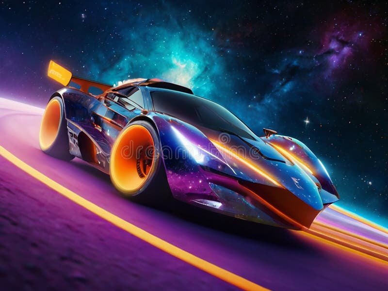 A Racing Car on a Track in Outer Space Stock Illustration ...