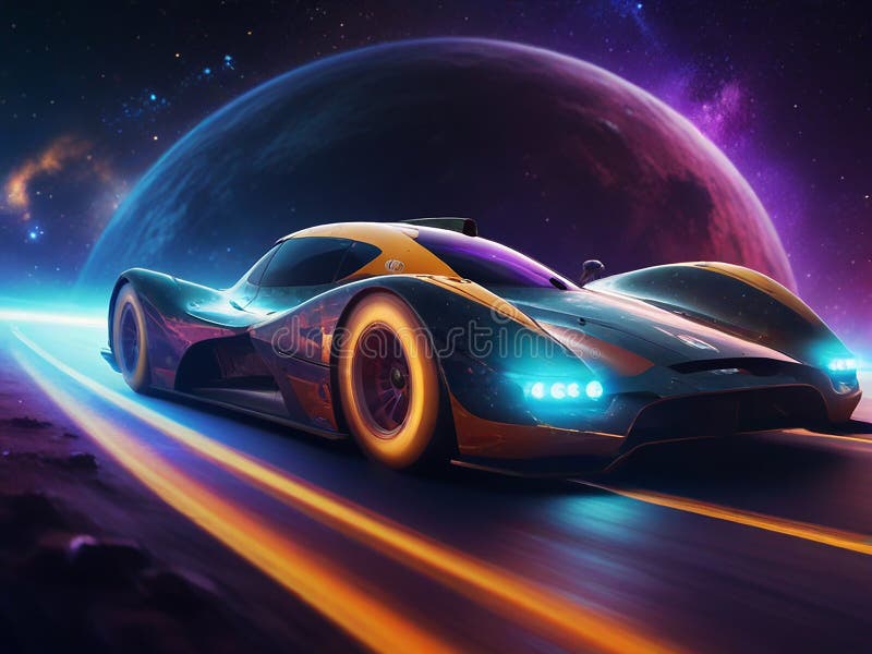 A Racing Car on a Track in Outer Space Stock Illustration ...