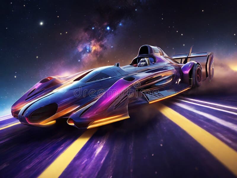 A Racing Car on a Track in Outer Space Stock Illustration ...