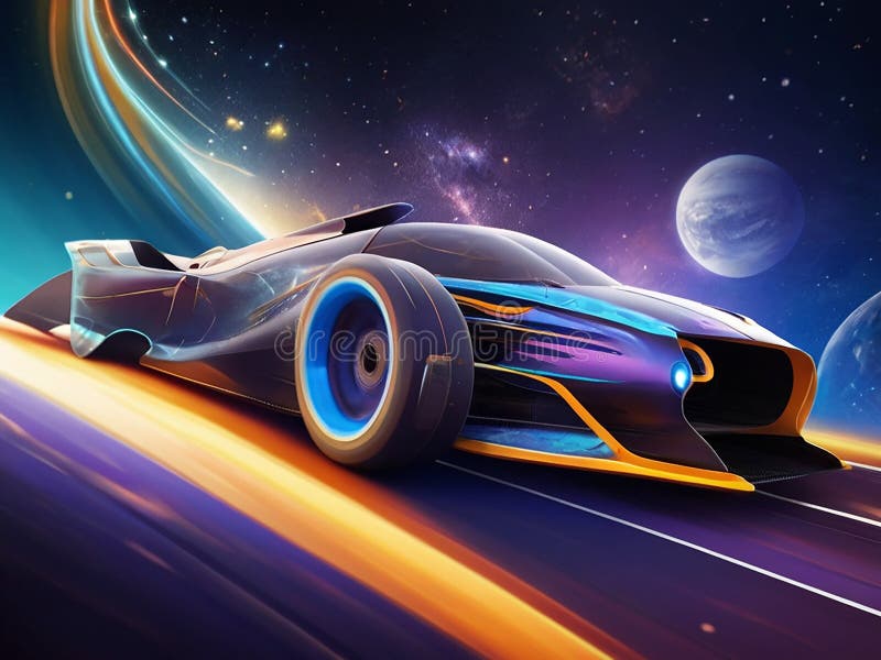 A Racing Car on a Track in Outer Space Stock Illustration ...