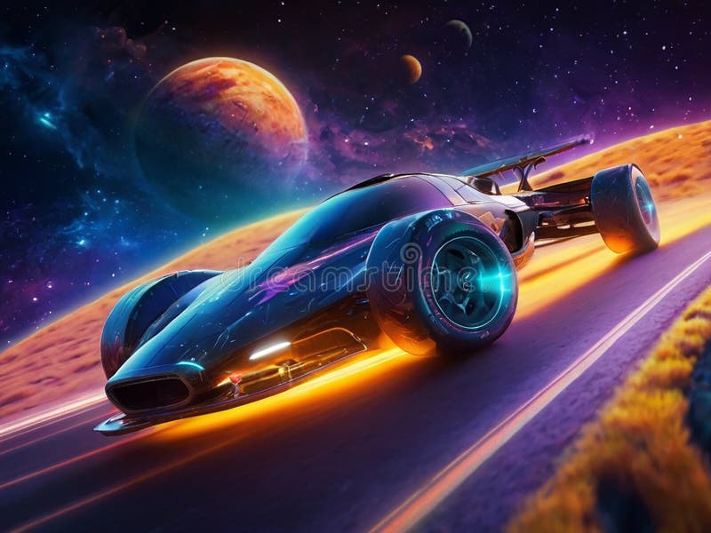A Racing Car on a Track in Outer Space Stock Illustration ...