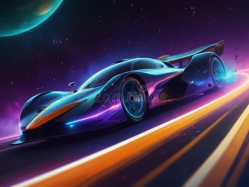 A Racing Car on a Track in Outer Space Stock Illustration ...